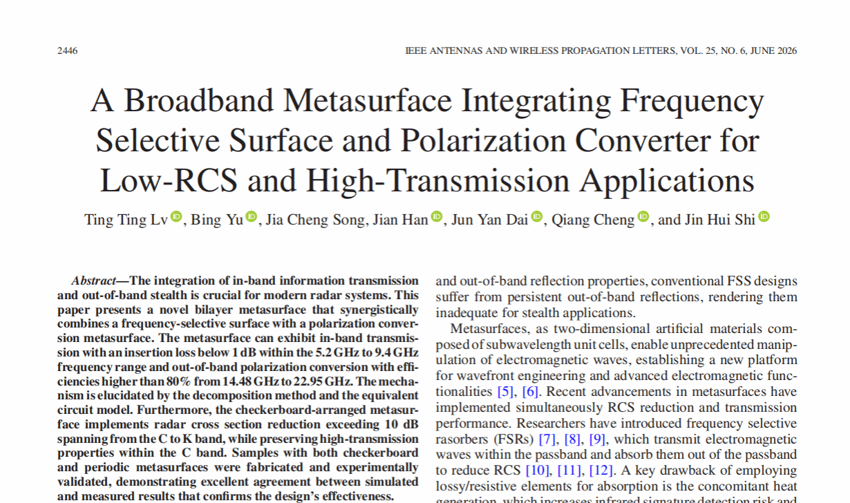我院硕士生在中科院二区TOP期刊《IEEE Antennas and Wireless Propagation Letters》发表研究成果 ...